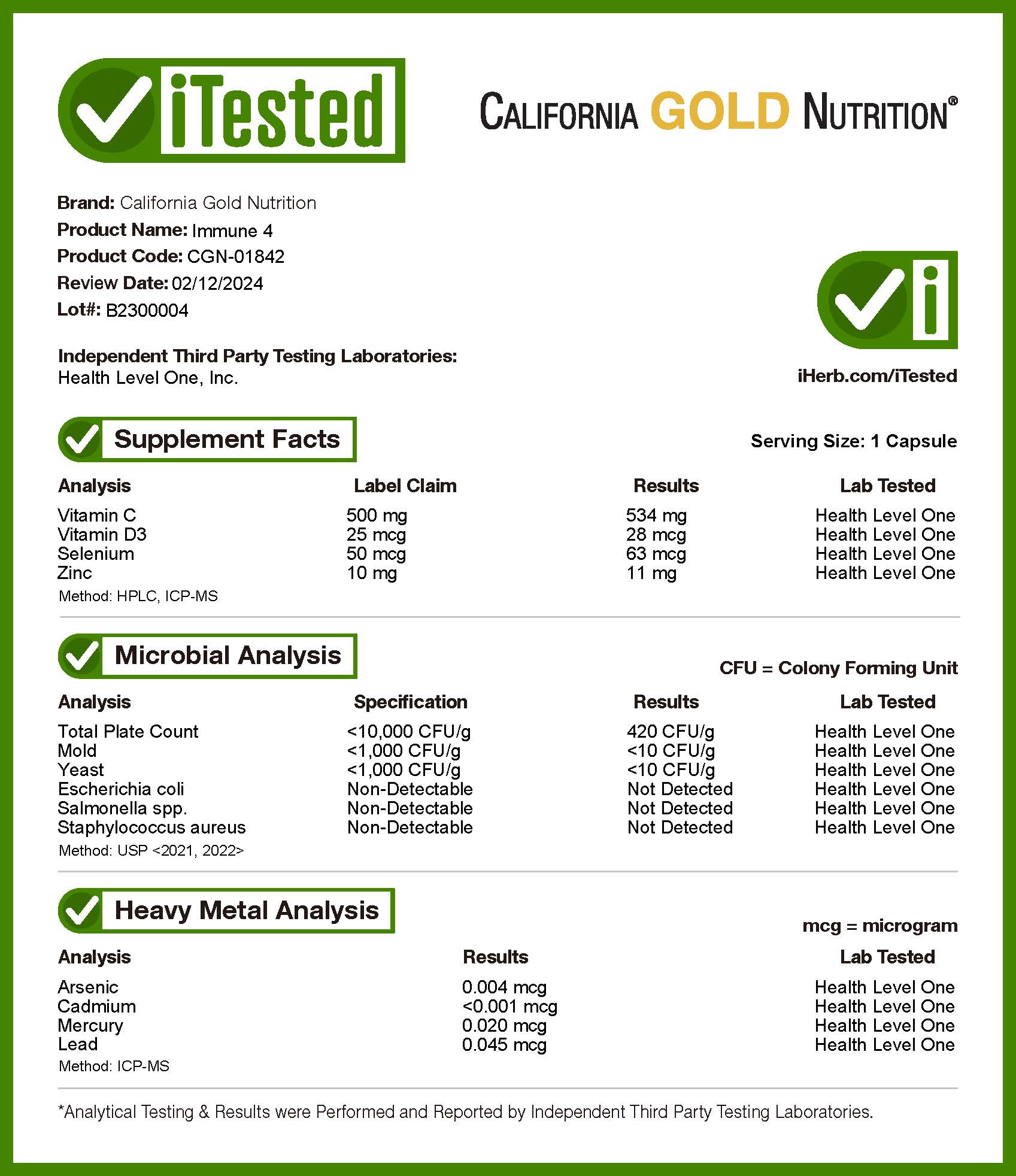 California Gold Nutrition, Immune 4, Immune System Support, 60 Veggie ...